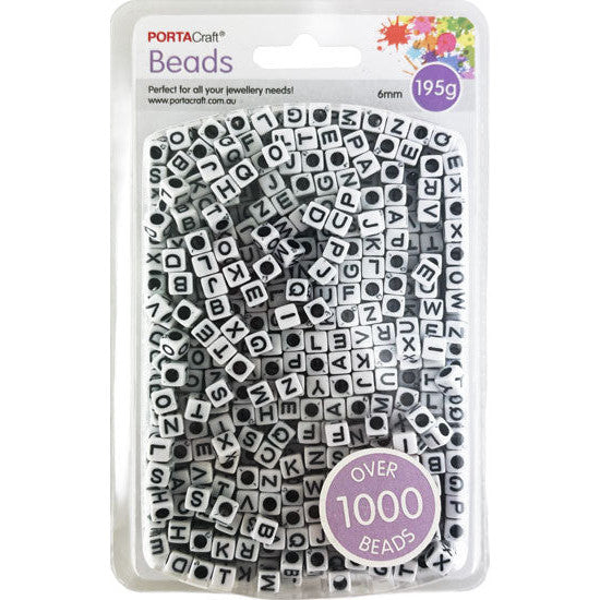 Alphabet Bead Cubes 6mm 195g with Black Letters – Craft Vault
