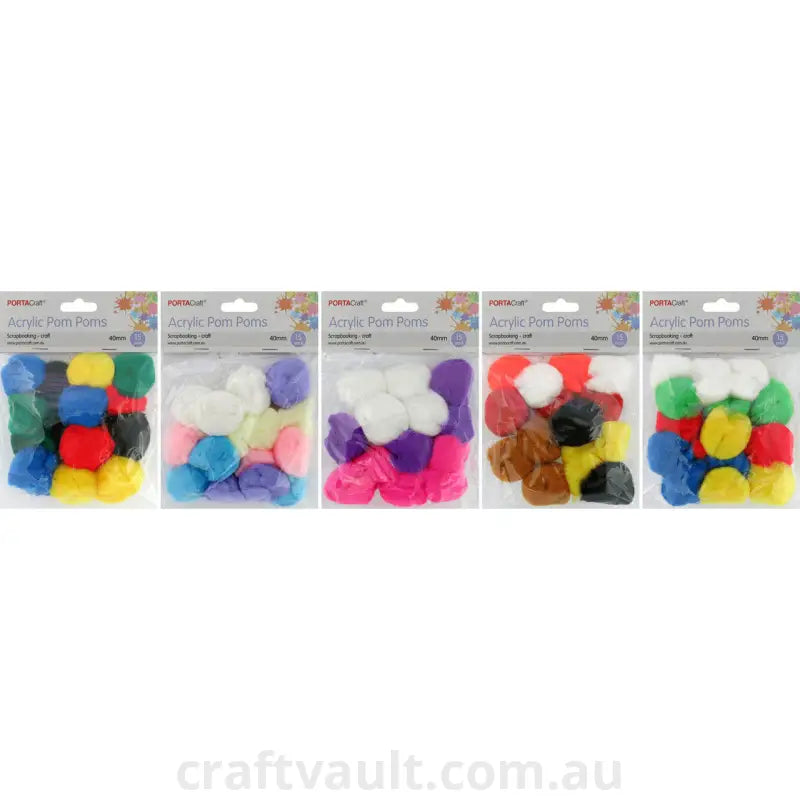 Acrylic Pom Poms 40mm 15pc 5 Asst – Craft Vault